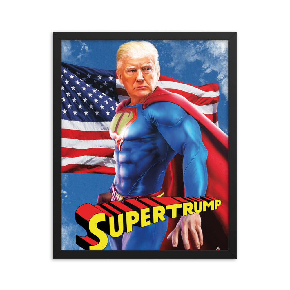 Framed Donald Trump Poster SuperTrump Funny Parody Wall Art Print ...