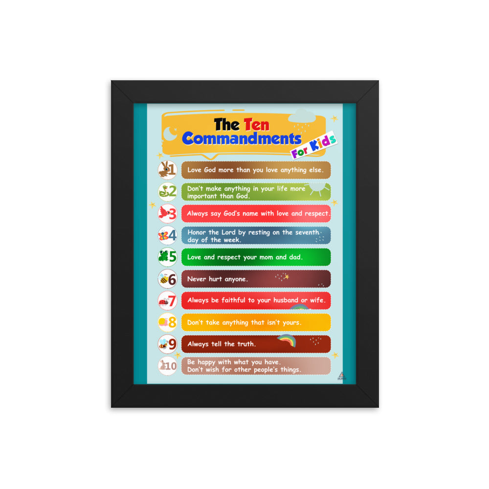 Framed Ten Commandments Poster for Kids Children Classroom Wall Art ...